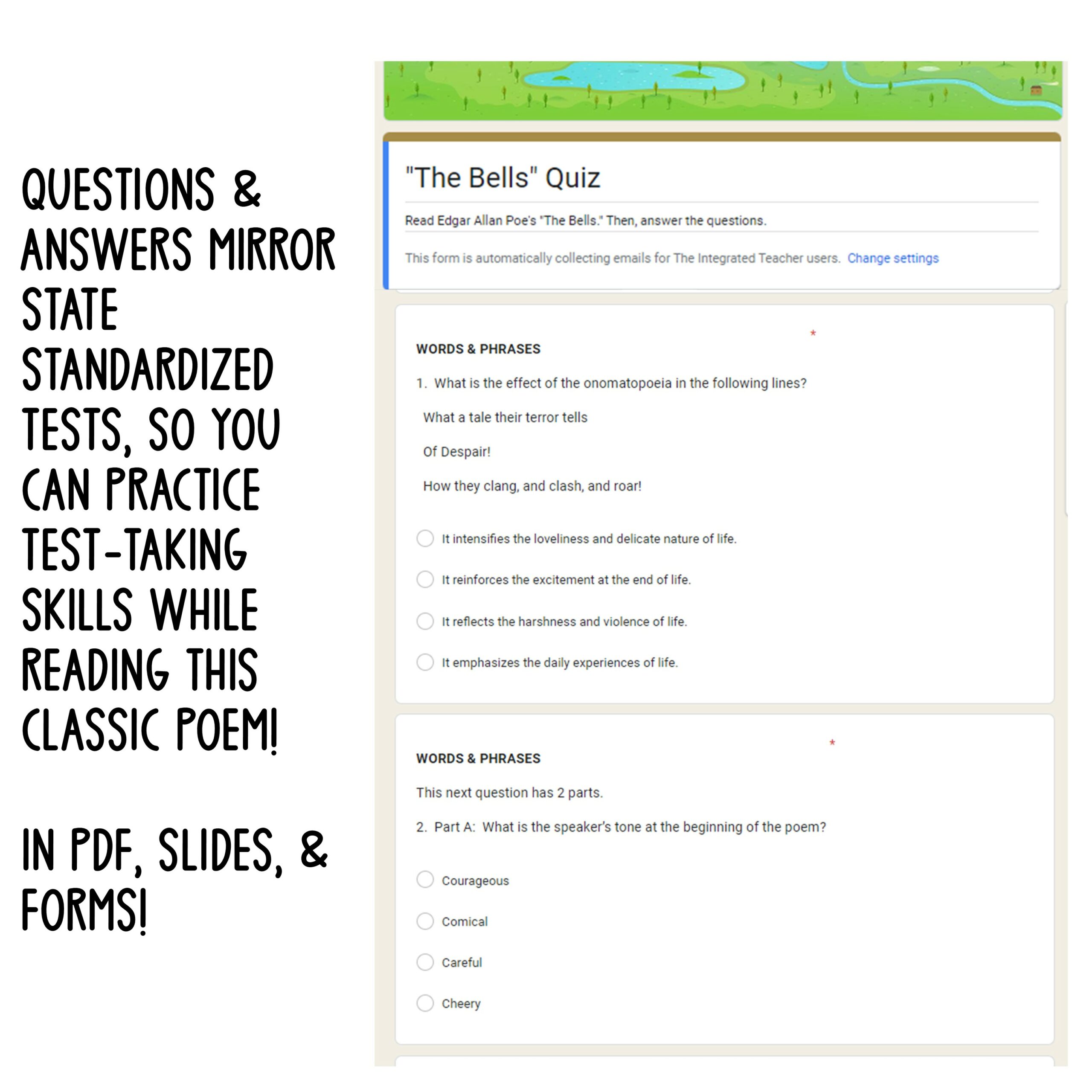 The Bells Quiz Poetry Distance Learning Google Classroom Edgar Allan ...