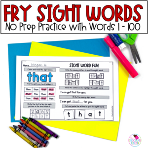 Sight Word Practice - Fry Words 1-100 - No Prep Worksheets | Made By ...