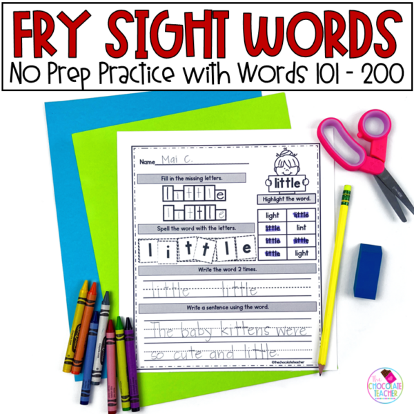 Sight Word Practice - Fry Words - No Prep Worksheets - Words 101-200 ...