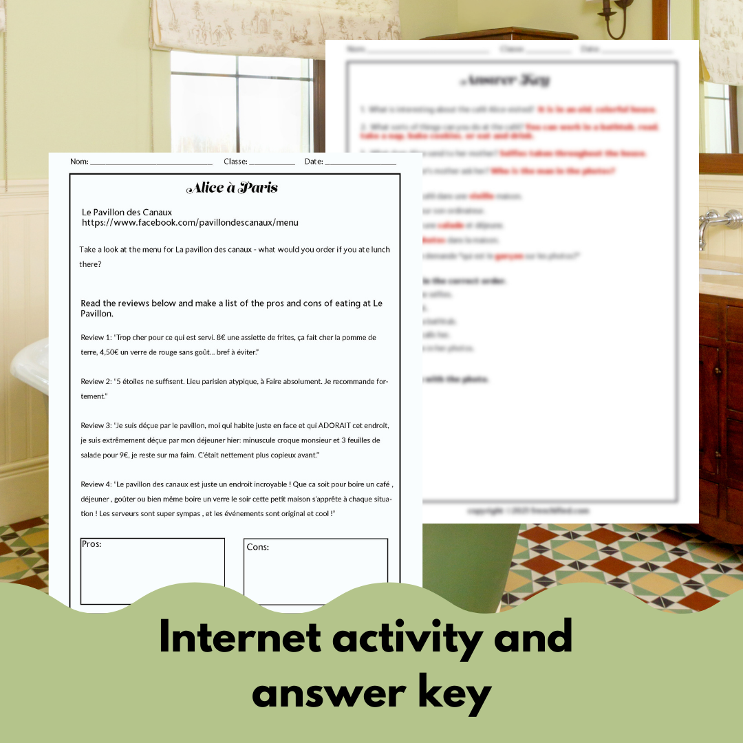 Activities to accompany Alice in Paris Season 1 Episode 1 | Made By ...