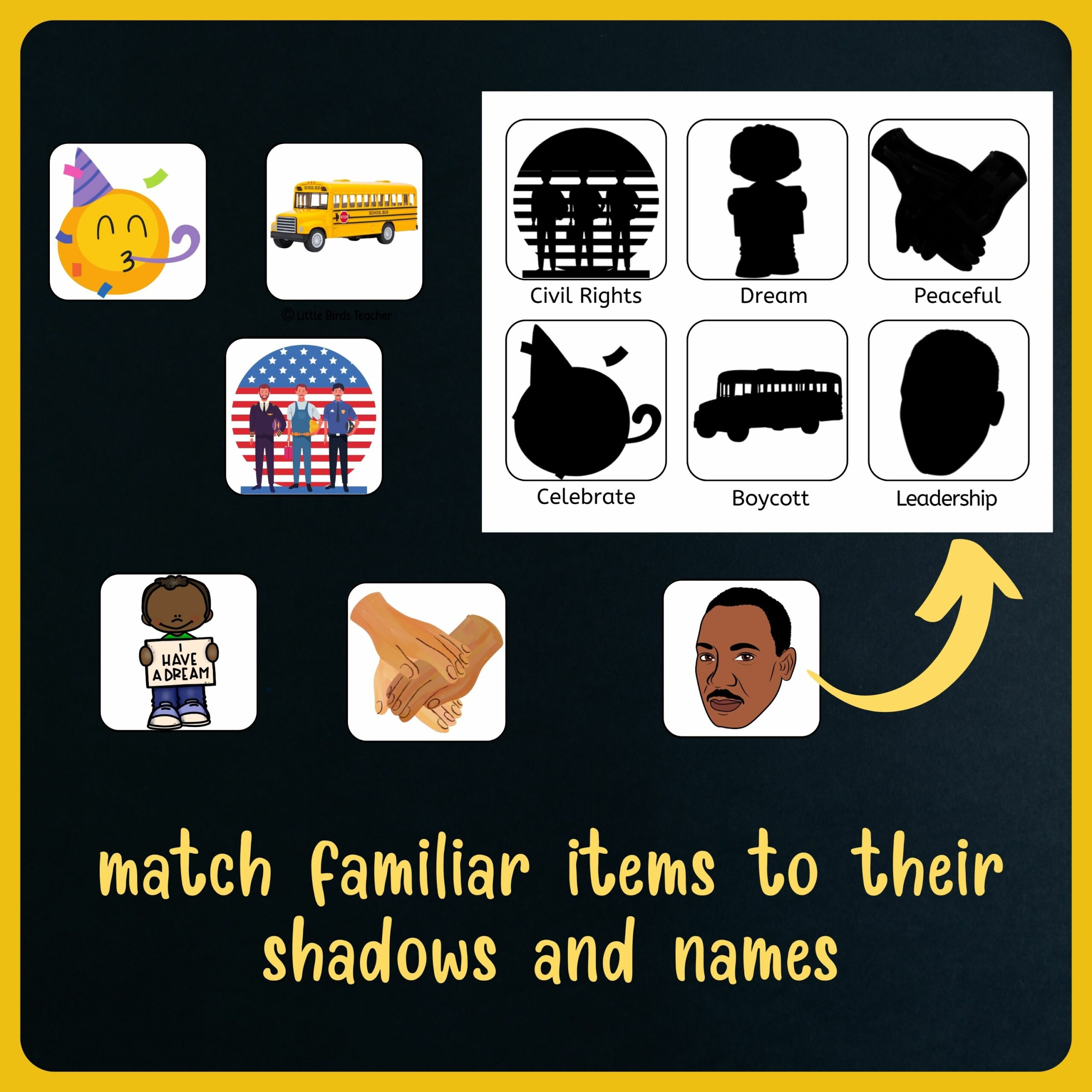 Martin Luther King JR Shadow Matching Cards | MLK Day Montessori ...