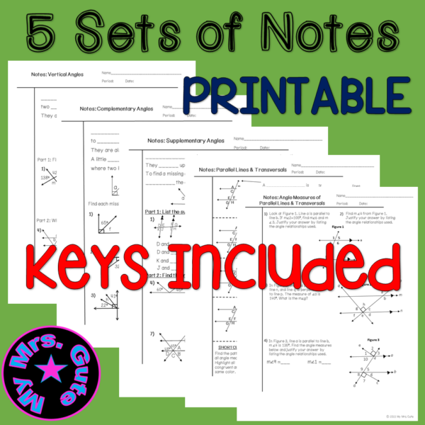 Angle Relationships Math Lessons Notes Worksheets Mazes Print Digital ...