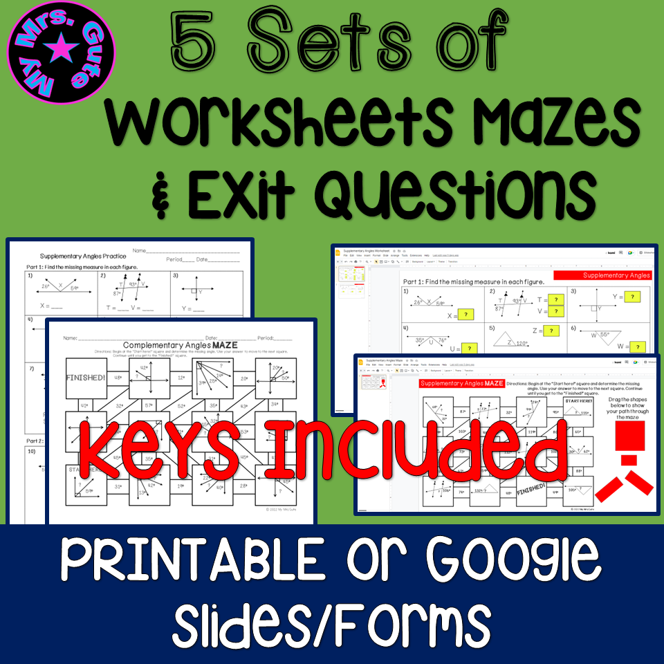 Angle Relationships Math Lessons Notes Worksheets Mazes Print Digital ...