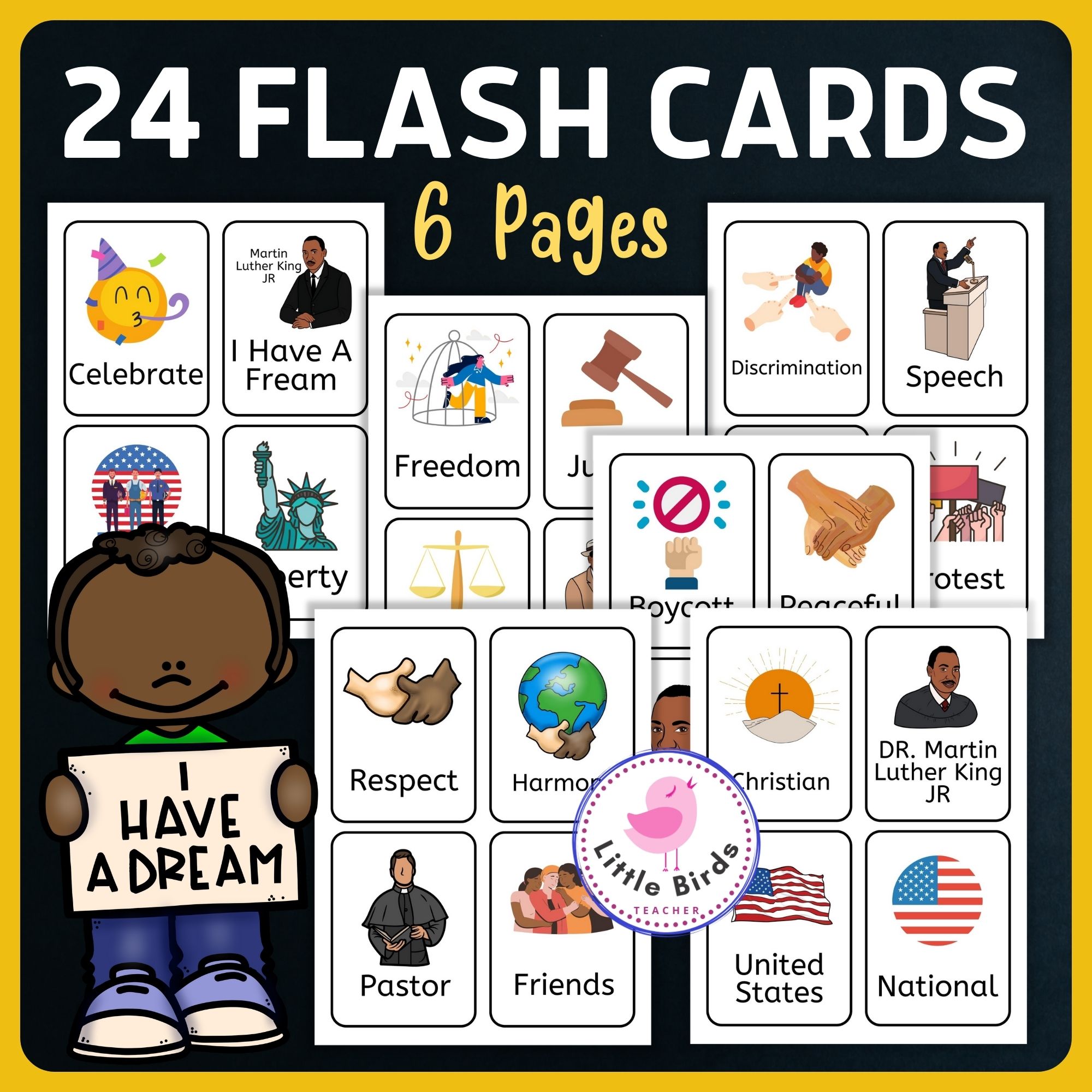 Martin Luther King JR Word Cards | MLK JR Day Flashcards | Made By Teachers