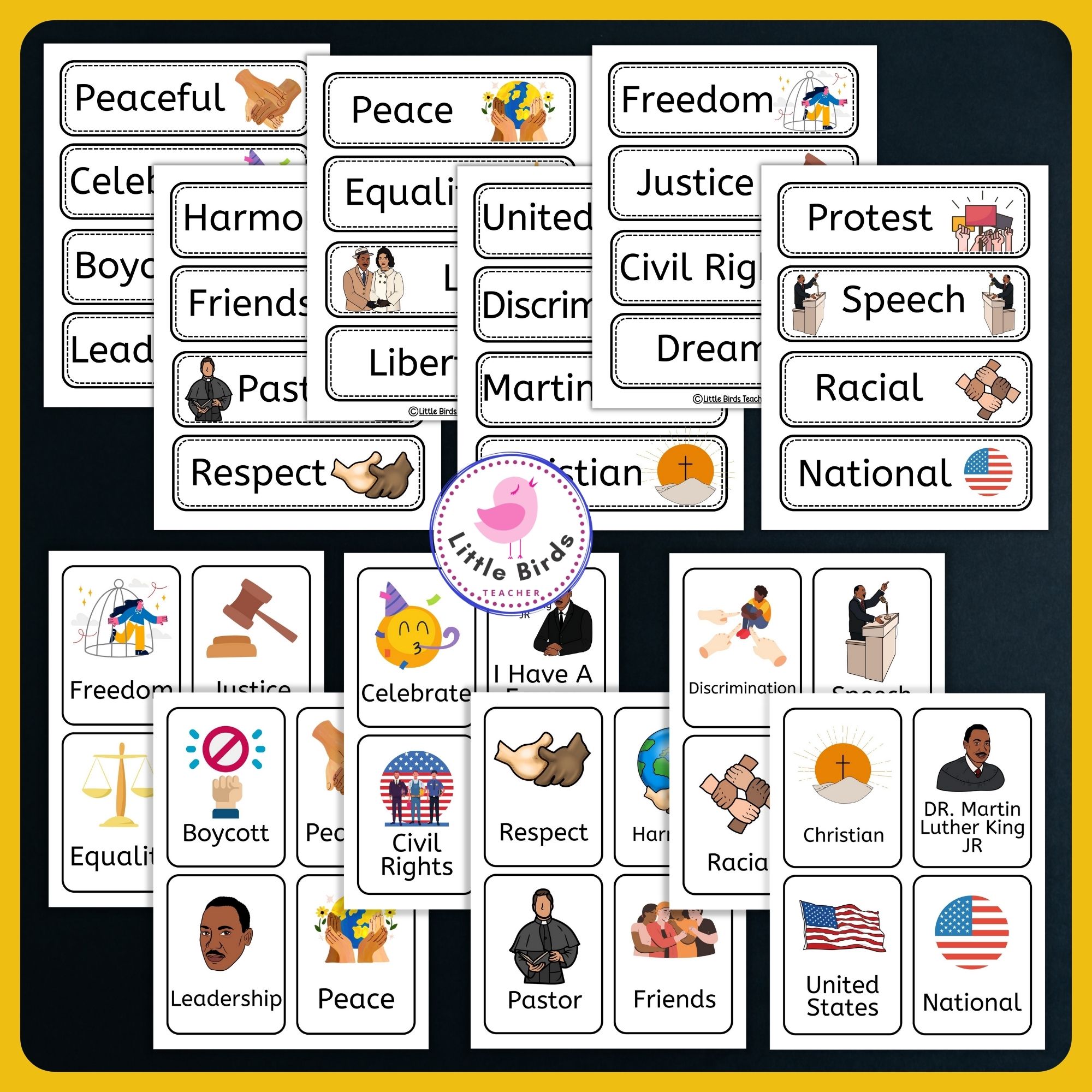 Martin Luther King JR Word Cards | MLK JR Day Flashcards | Made By Teachers
