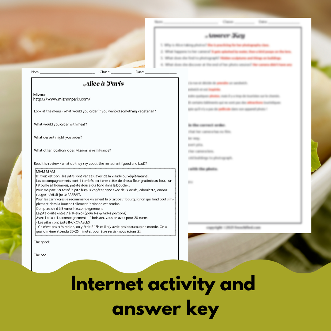 Activities to accompany Alice in Paris Season 1 Episode 3 | Made By ...