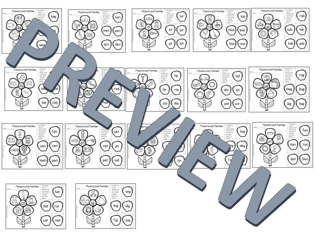 Kindergarten Decoding Word Family Flowers Set | Reading CVC Short Vowel ...