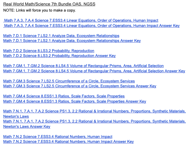 Real World Math/Science 7th Math Bundle OAS, NGSS | Made By Teachers