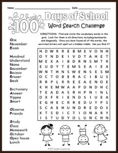 100 DAYS OF SCHOOL Word Search Puzzle Worksheet Activity | Made By Teachers