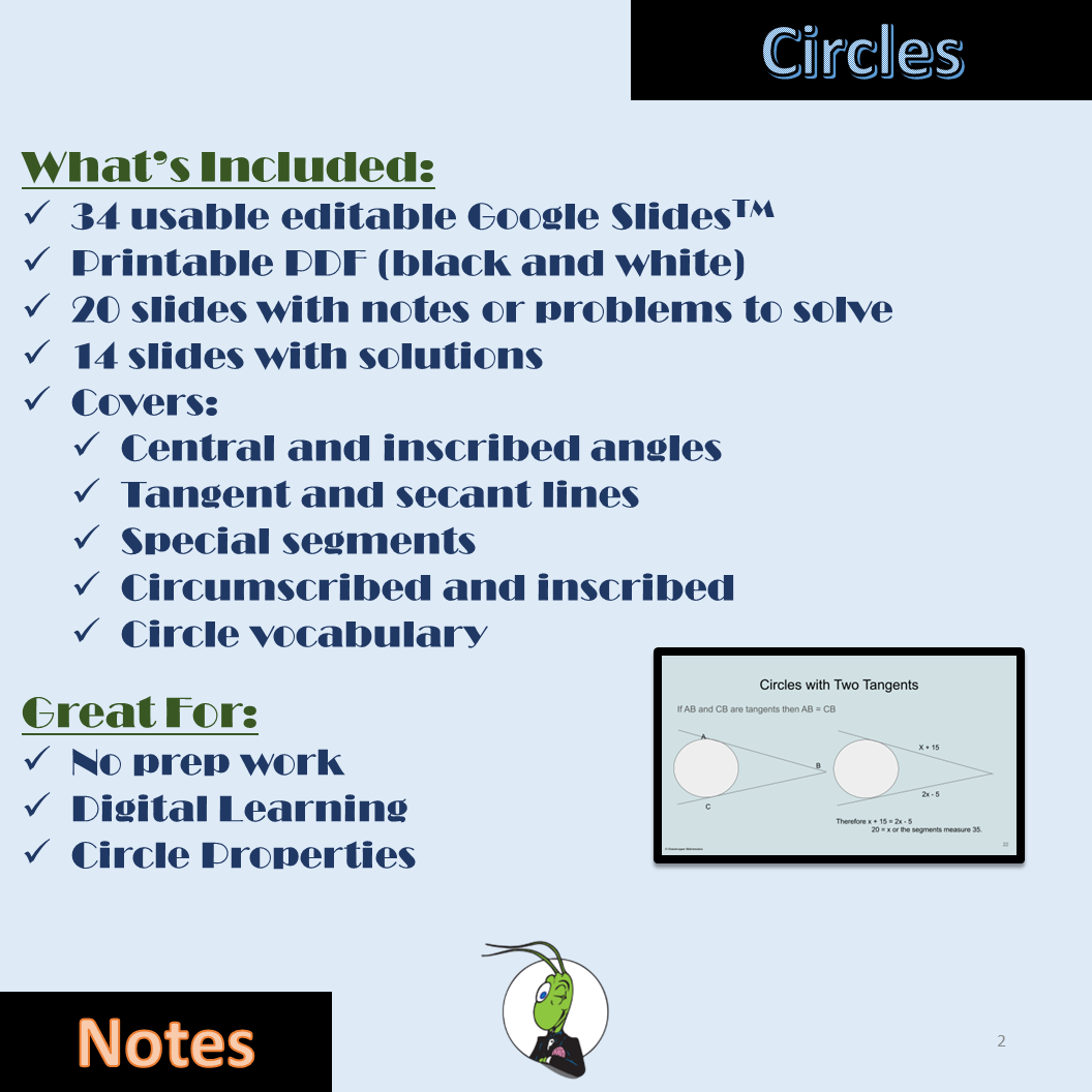 Circle Properties Geometry Google Slide Notes and Pictures Digital ...