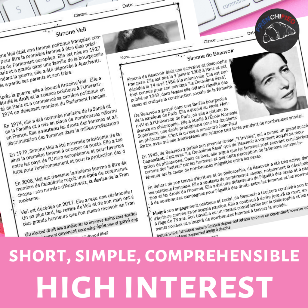 Short French reading passages - Women's Biographies | Made By Teachers