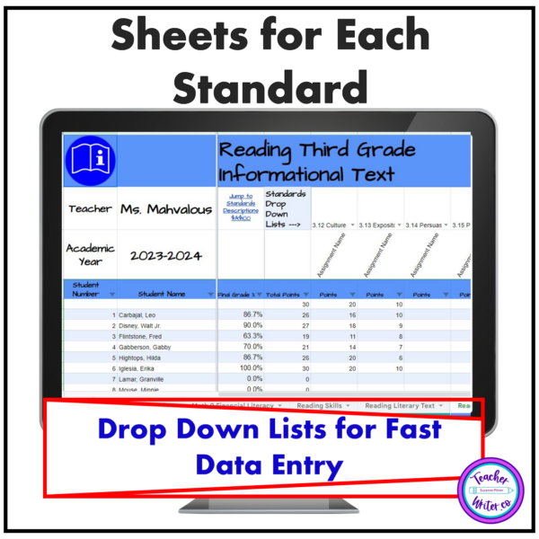 TEKS Teacher Gradebook | Third Grade |Google Sheets (TM) | Made By Teachers