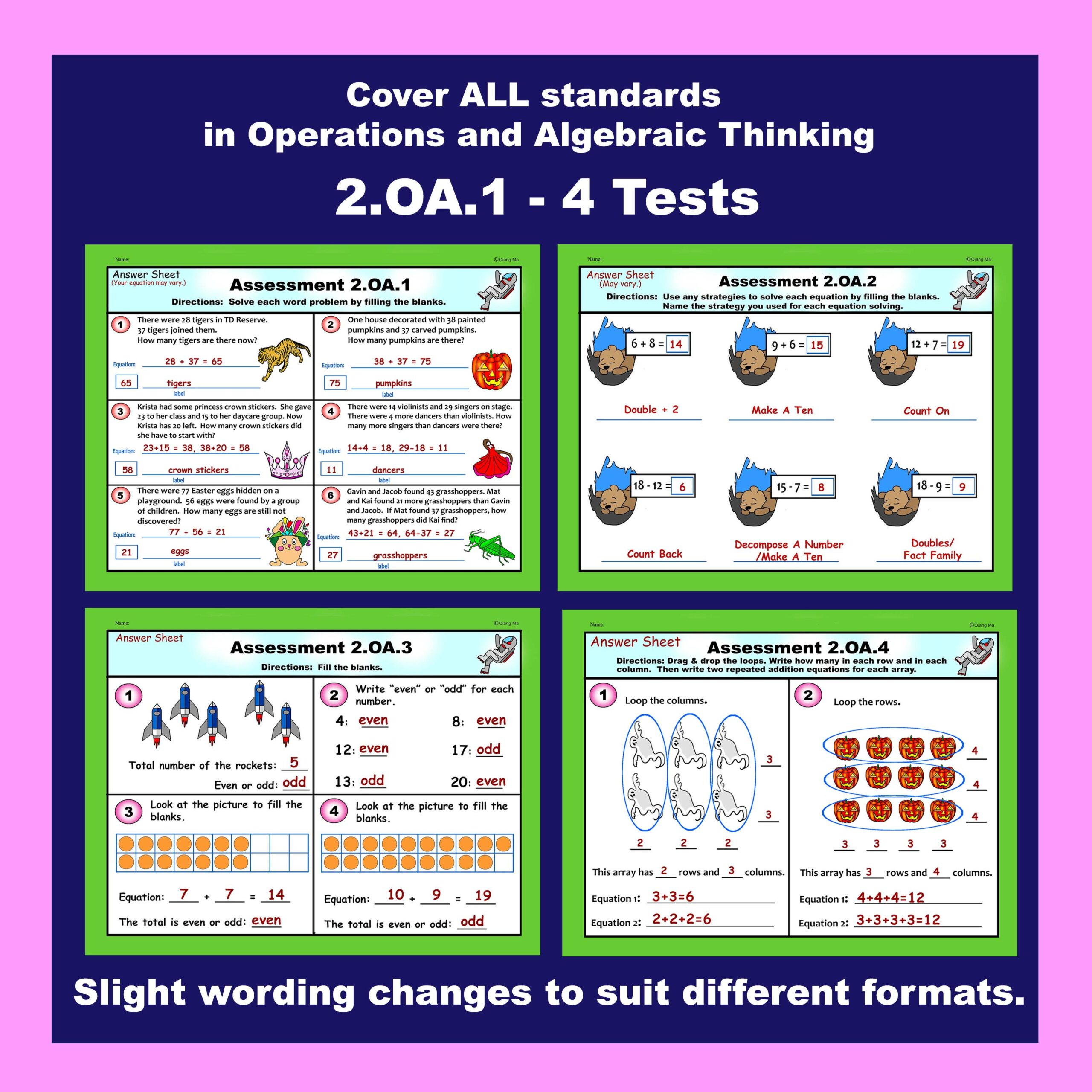 2nd Grade Math Addition and Subtraction 2.OA Tests | Made By Teachers