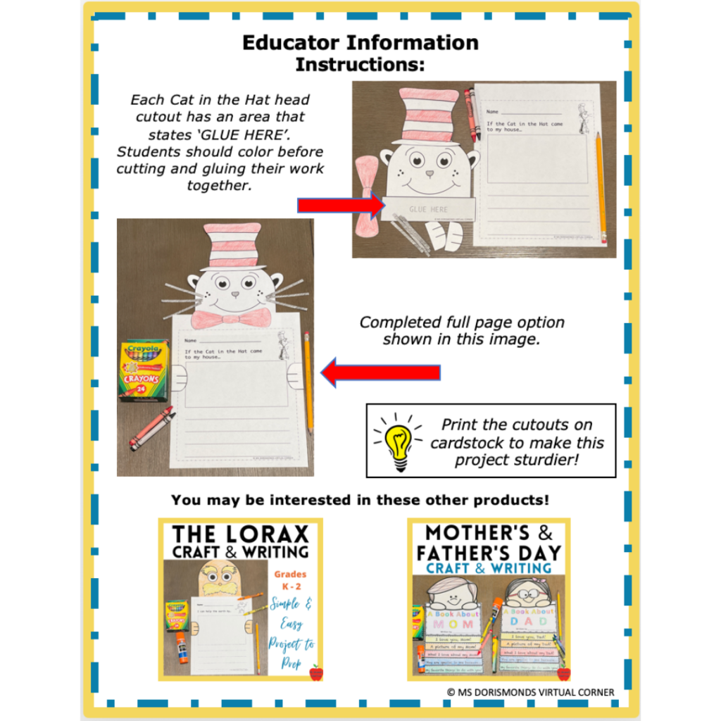 The Cat in the Hat (Inspired) Art Craft and Writing Activity ( K-2 ...