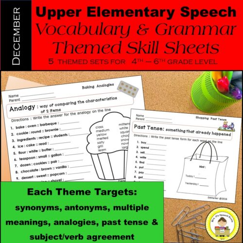 December Speech Therapy Upper Elementary Vocab & Grammar Worksheets ...
