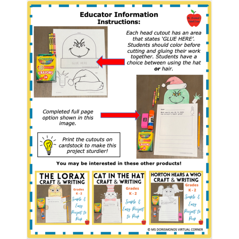 The Grinch (Inspired) Art Craft and Writing Activity (K-2) | Made By ...