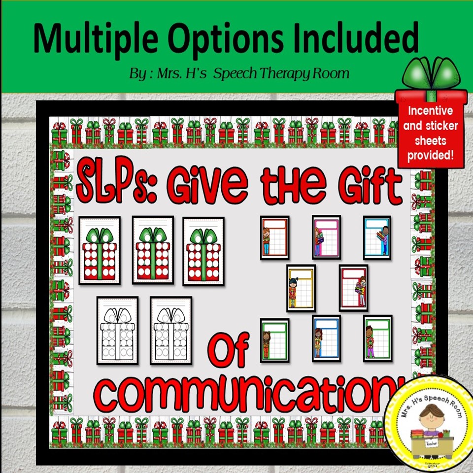 Speech Therapy Bulletin Board and Room Decor December with Holiday Gift ...