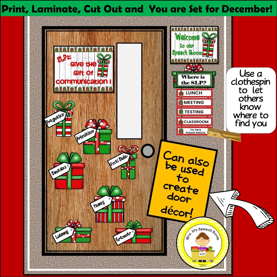 Speech Therapy Bulletin Board and Room Decor December with Holiday Gift ...