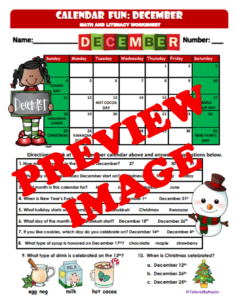 December Calendar Math and Literacy Worksheet | Made By Teachers