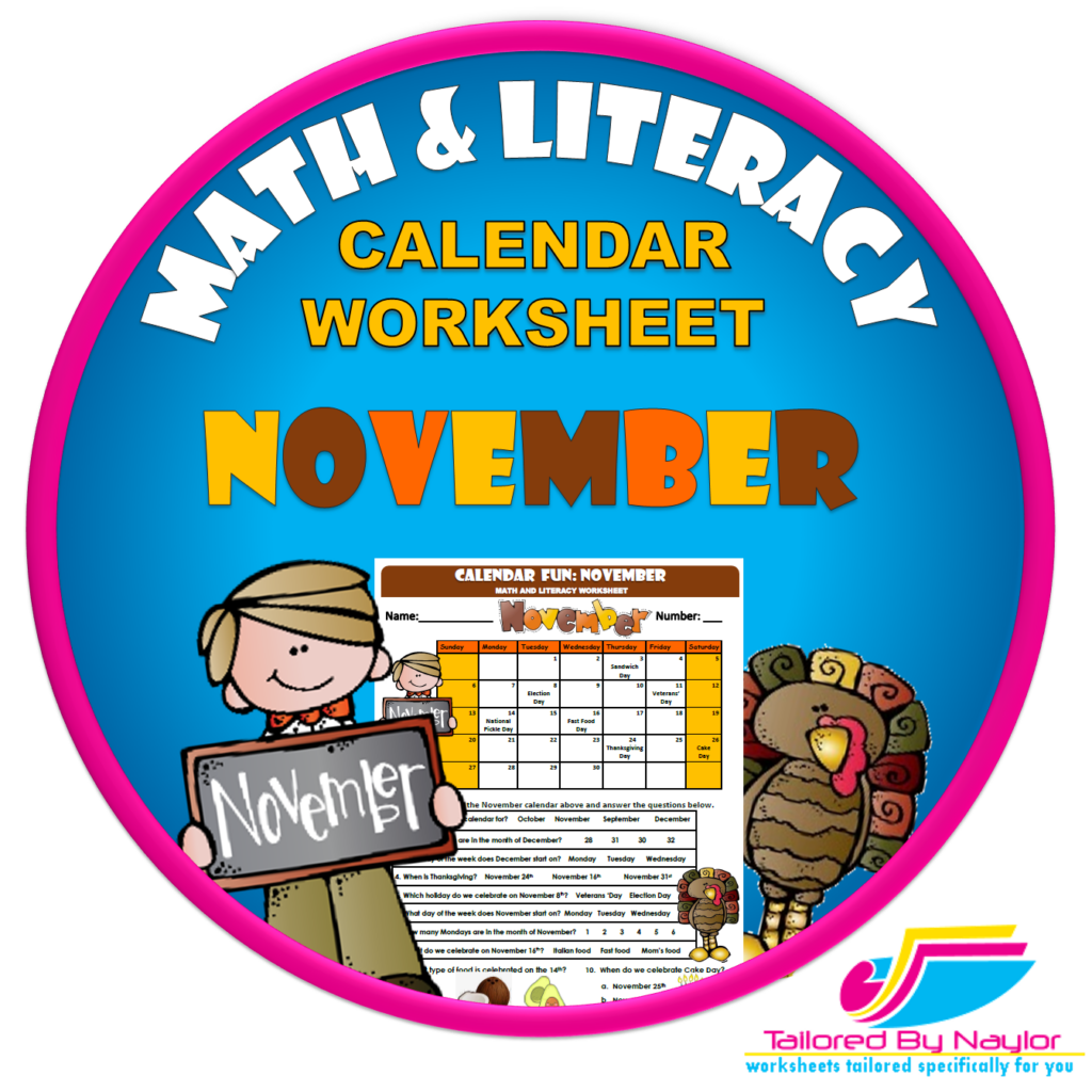 November Math and Literacy Calendar Worksheet | Made By Teachers