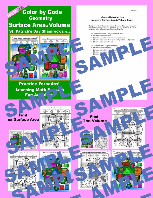 St. Patrick's Day Color by Code: Surface Area and Volume Basic ...