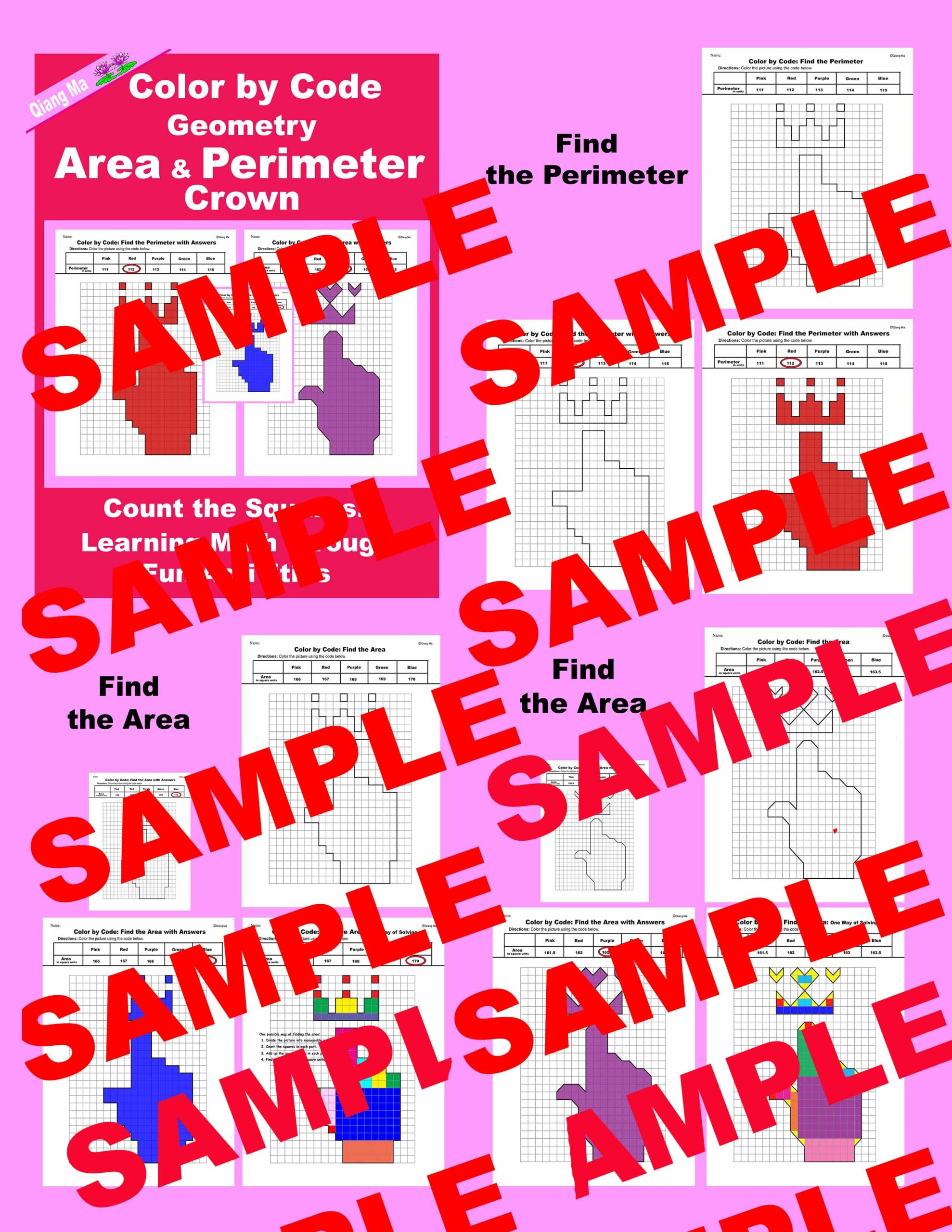 Mother's Day Color by Code: Area and Perimeter: Count Squares: Crown ...