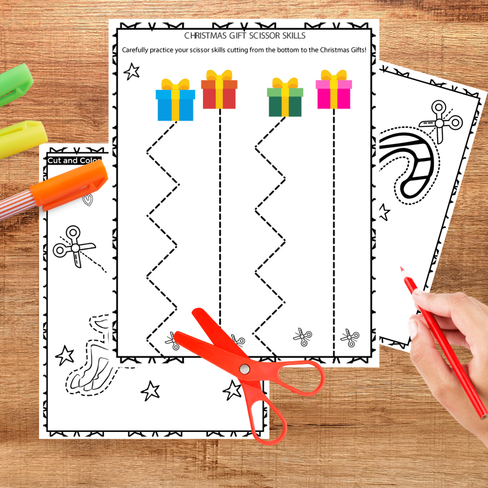 Christmas Scissor skills Cutting and Coloring ,Winter Activities 100 ...