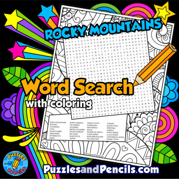 Rocky Mountains Word Search Puzzle Activity Page with Coloring | World ...