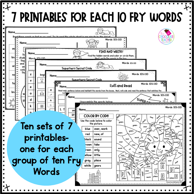 Sight Word Practice Game Worksheets Fry Words 101 200 Made By