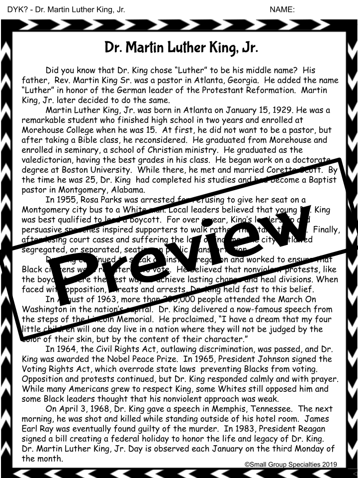 Martin Luther King, Jr. - Biography and Activity Page | Made By Teachers
