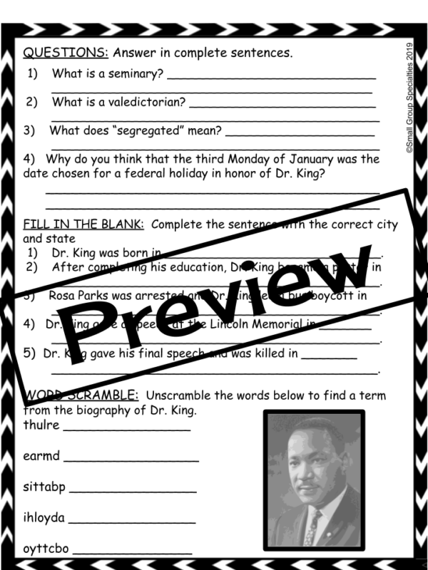 Martin Luther King, Jr. - Biography and Activity Page | Made By Teachers