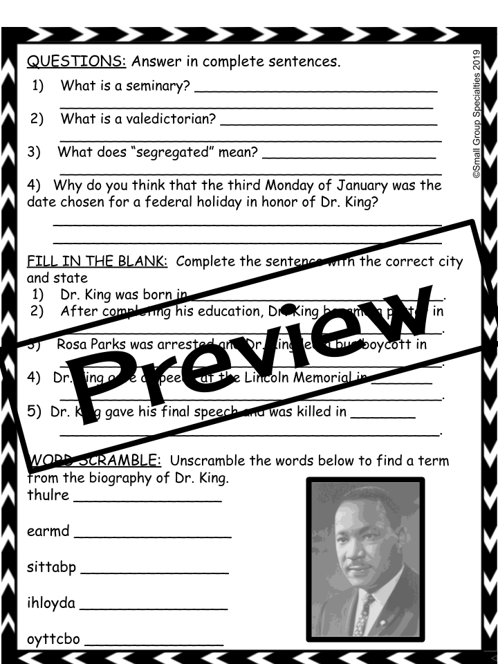 Martin Luther King, Jr. - Biography and Activity Page | Made By Teachers