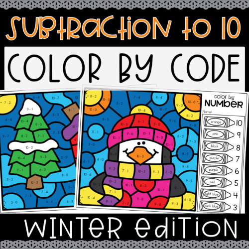 Winter Subtraction to 10 Color by Code Number NO PREP Coloring ...