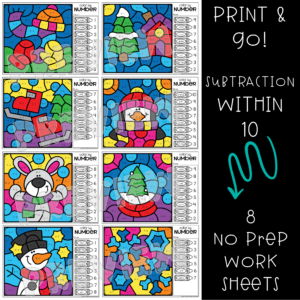Winter Subtraction to 10 Color by Code Number NO PREP Coloring ...