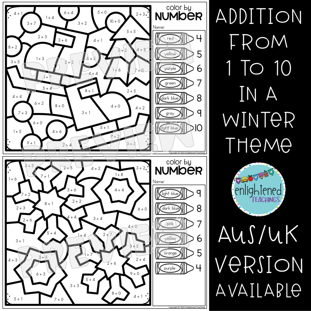 Winter Addition and Subtraction to 10 Color by Code BUNDLE | Made By ...