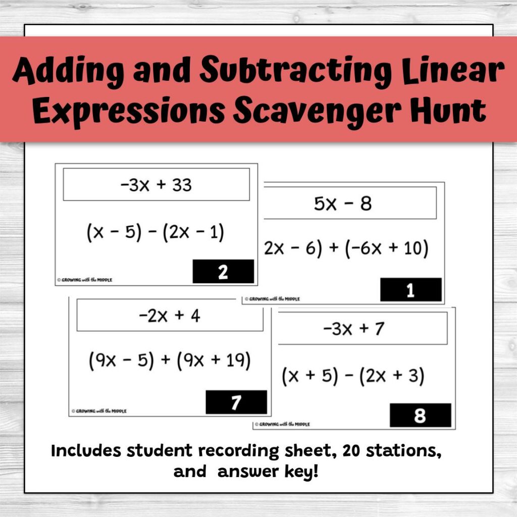 Adding and Subtracting Linear Expressions Scavenger Hunt | Made By Teachers