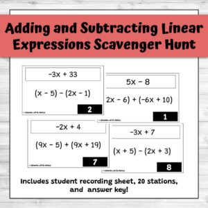 Adding and Subtracting Linear Expressions Scavenger Hunt | Made By Teachers
