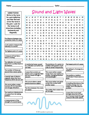 SOUND & LIGHT WAVES Word Search Worksheet Activity | Made By Teachers
