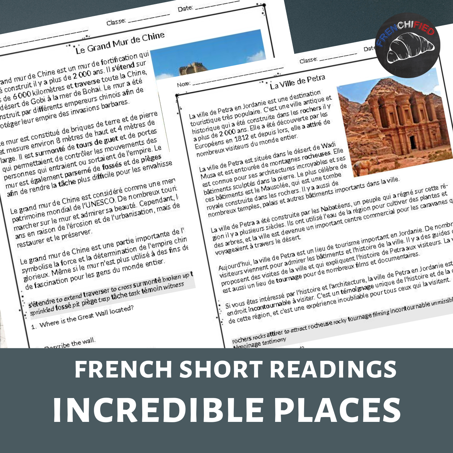 Short French reading passages - Incredible Places | Made By Teachers