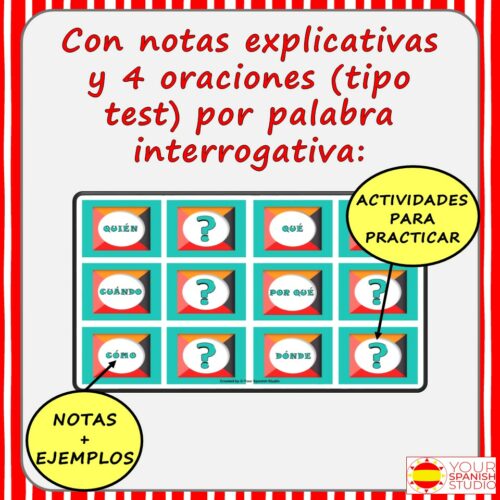 SPANISH QUESTION WORDS NOTES AND ACTIVITIES NO PREP LOS INTERROGATIVOS ...