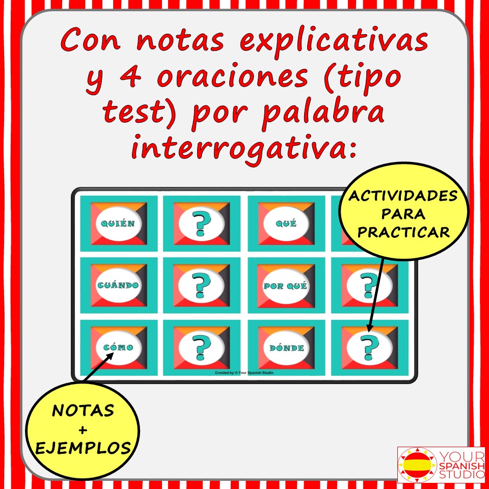 SPANISH QUESTION WORDS NOTES AND ACTIVITIES NO PREP LOS INTERROGATIVOS ...