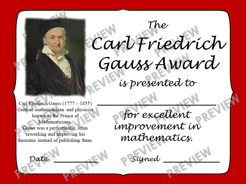Math Certificates - Pack of 50 certificates featuring famous ...