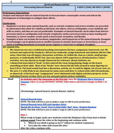 6th Science Lesson Forecasting Natural Hazards OAS 6.ESS3.2 NGSS MS ...