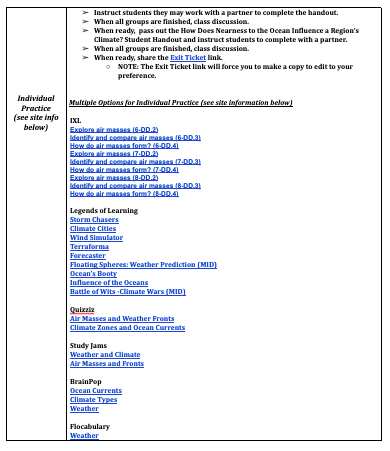 6th Science Lesson Air Mass/Weather, Climate OAS 6.ESS2.5,2.6 NGSS MS ...