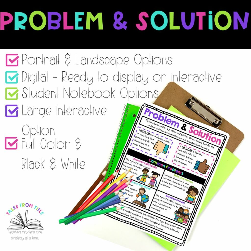 Fiction Anchor Charts and Interactive Notebook Pages: Problem and Solution | Made By Teachers