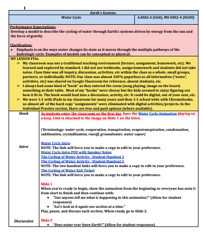 6th Science Lesson Water Cycle OAS 6.ESS2.4 NGSS MS-ESS2-4 | Made By ...