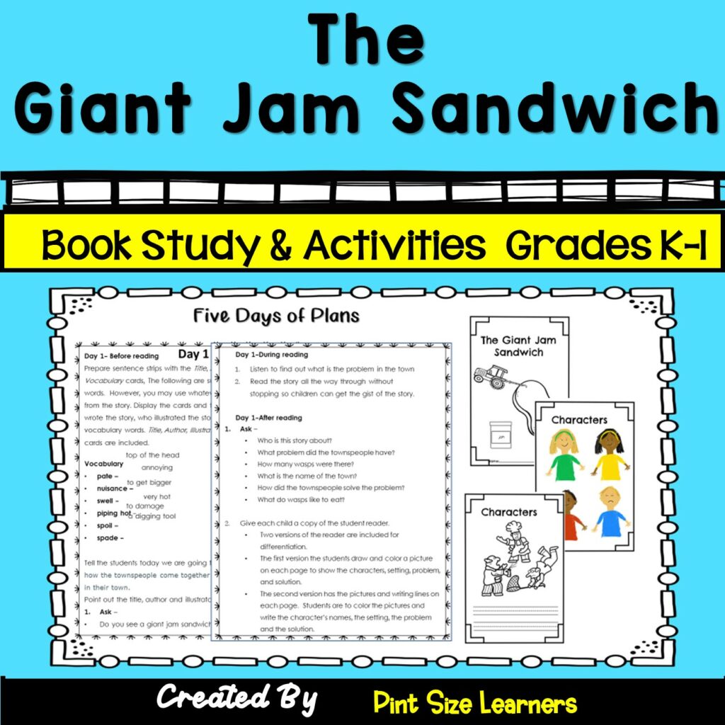 The Giant Jam Sandwich Book Study | Lesson Plans | Centers | Worksheets ...