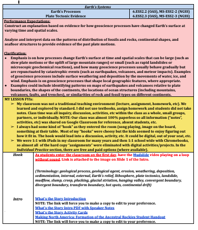 6th Science Lesson Earth's Processes,Plate Tectonics 6.ESS2.2,2.3, MS ...