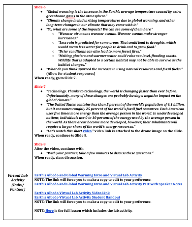 7th Science Lesson Factors of Global Temp Change OAS 7.ESS3.5 NGSS MS ...