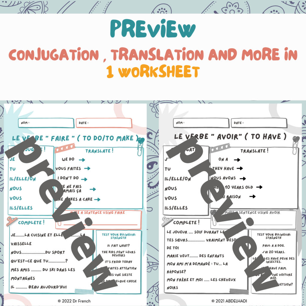 French Most Common Verbs Worksheets Bundle- Les Verbes Au Présent de L ...
